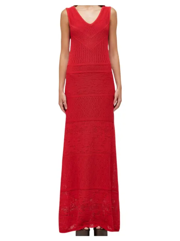 BLUGIRL Crochet-knit V-neck Maxi Dress - Red