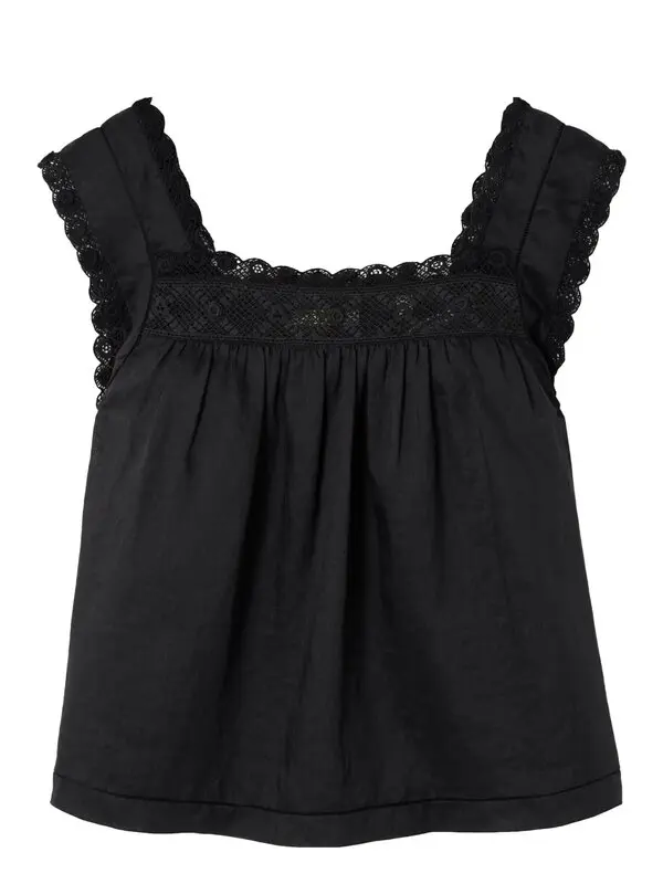 DÔEN Crochet-trimmed Ramie Top - Black