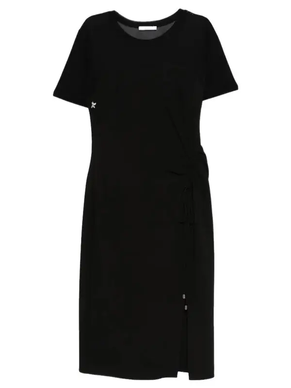 Patrizia Pepe Twill Midi Dress With Drawstring Detail - Black