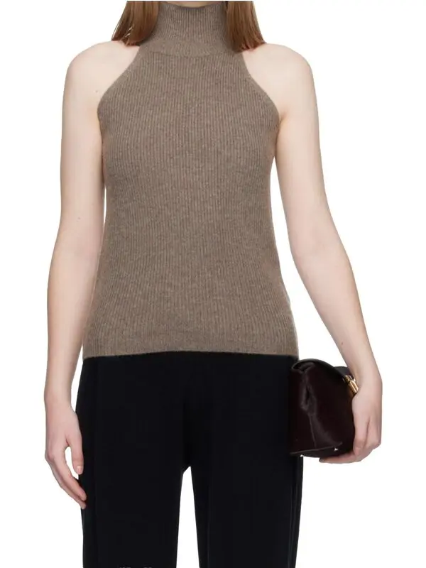 LISA YANG Rib-knit Cashmere Halter Top - Truffle