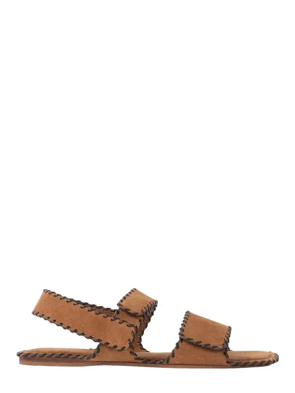 Khaite Suede Whipstitched Flat Sandals - Brown