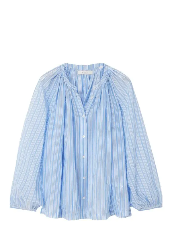 DÔEN Striped Organic Cotton-voile Blouse With Voluminous Sleeves - Blue