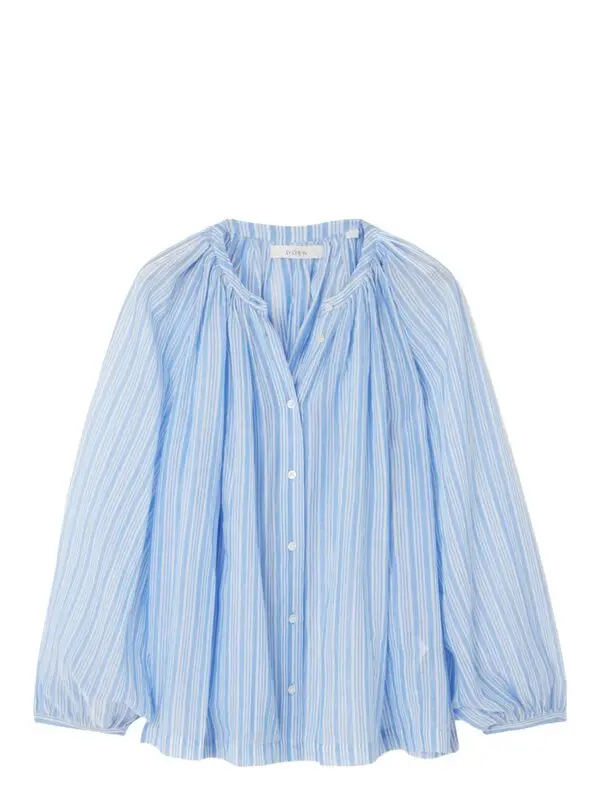 DÔEN Striped Organic Cotton-voile Blouse With Voluminous Sleeves - No