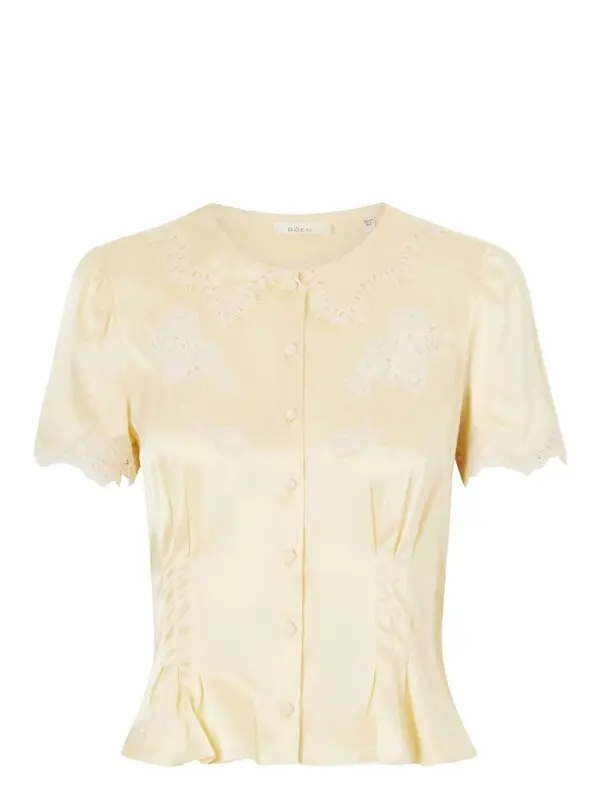 DÔEN Silk-satin Lace Trimmed Blouse - Nude