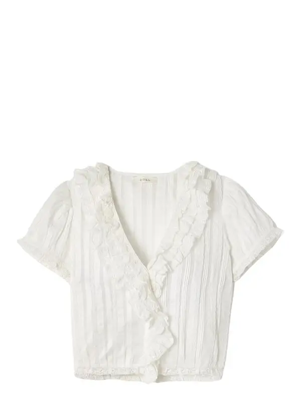 DÔEN Bernadette Ruffled Lace-trim Blouse In Organic Cotton - White