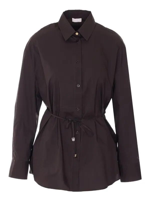 Liu Jo Long-sleeve Poplin Shirt With Waist Tie - Black