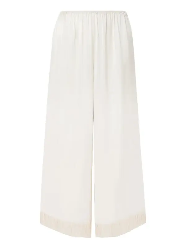 DÔEN Fringed Silk Wide-leg Pants - White