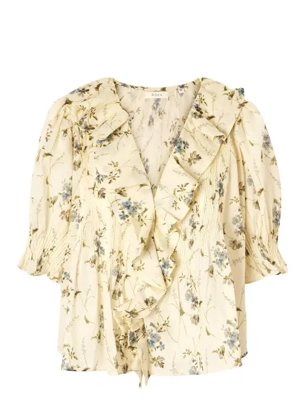 DÔEN Organic Cotton-voile Floral Print Puff Sleeve Blouse - Nude