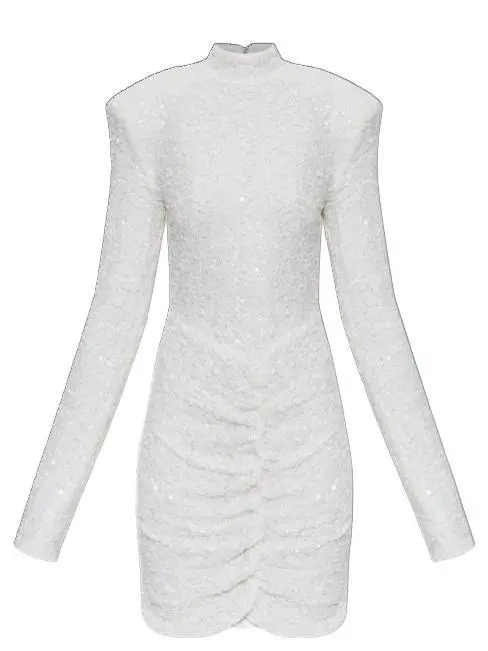 ROTATE BY BIRGER CHRISTENSEN Long-sleeved Sequin Mini Dress With Pleated Hem - White