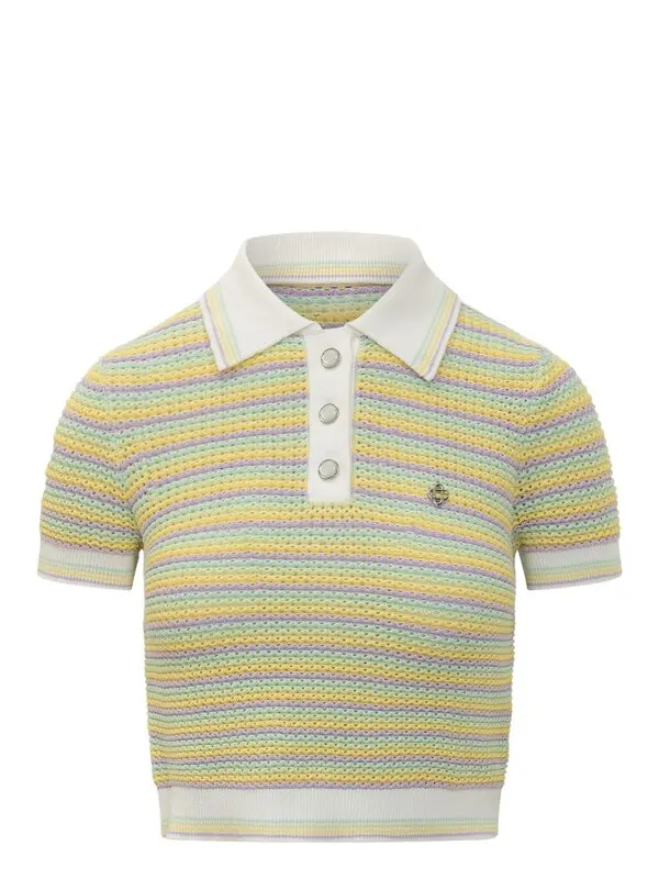 Casablanca Striped Knitted Polo Top With Logo Buttons - Gray
