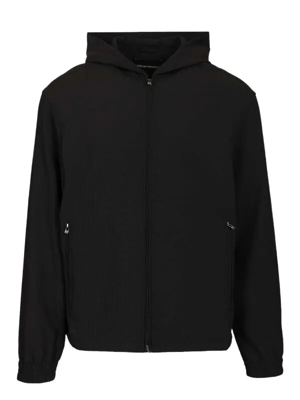Emporio Armani Seersucker Hooded Zip Jacket - Black