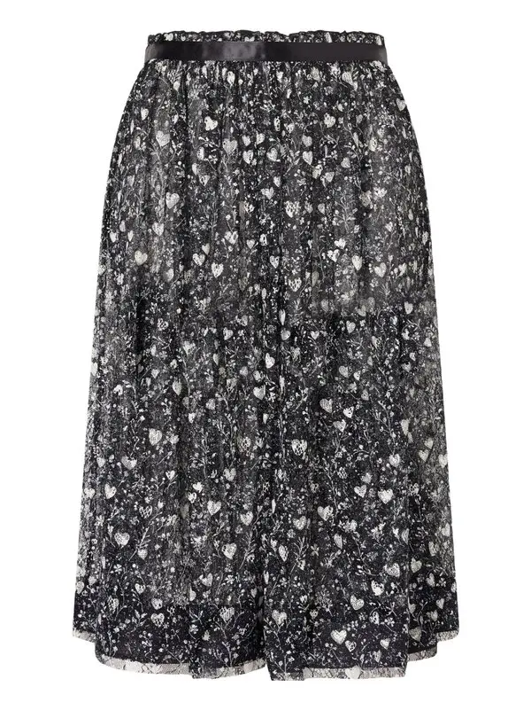 R13 Satin-trimmed Printed Lace Midi Skirt - Black