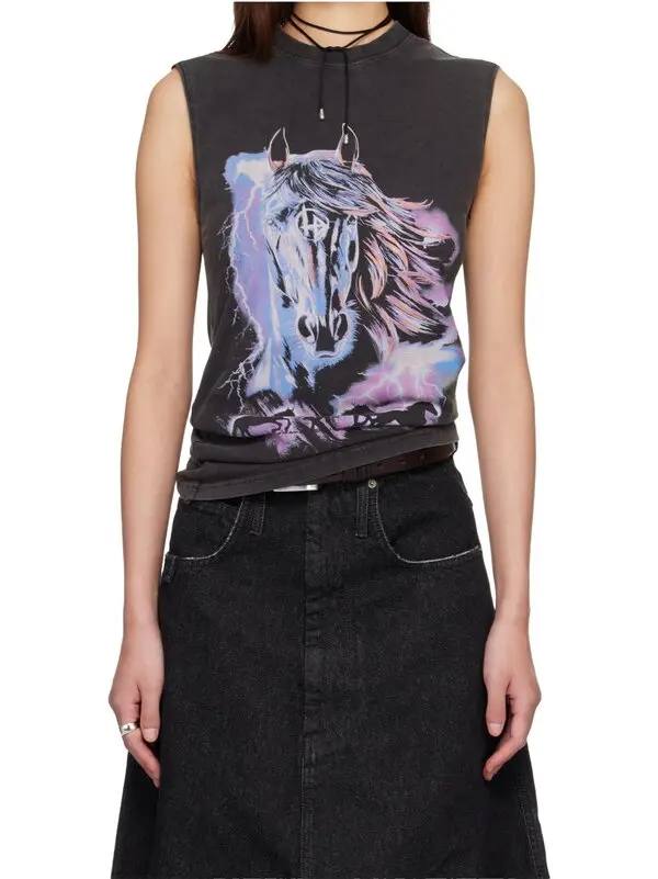 LU'U DAN Year Of The Horse Series Sleeveless T-shirt - Vintage Black