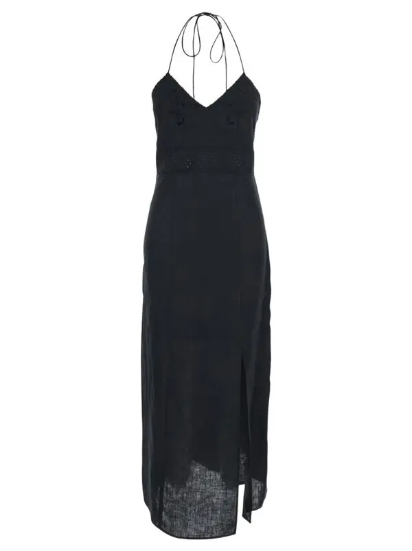TWINSET Embroidered Strappy Dress With Side Slit - Black