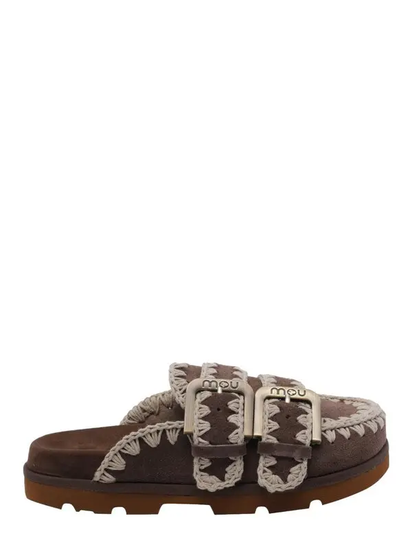 Mou Stitch Detail Buckle Mules - Black