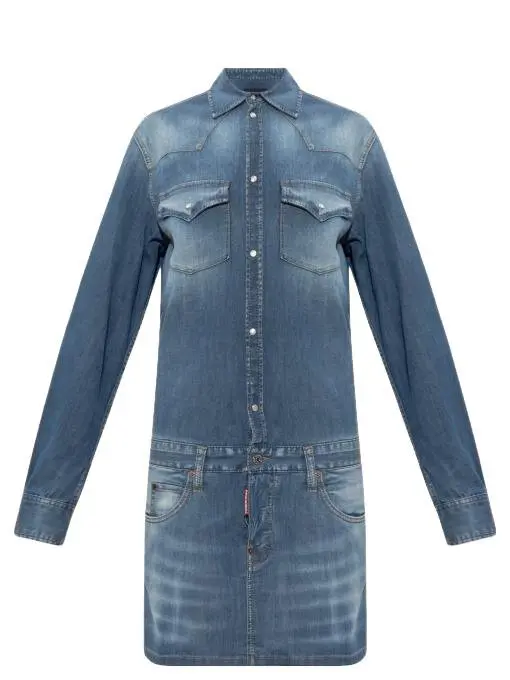 Dsquared2 Denim Western Shirt Dress - Blue