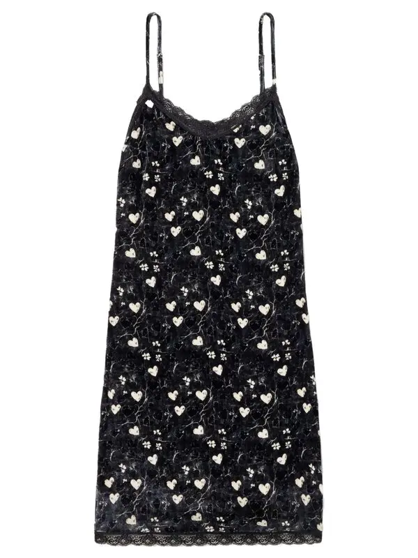 R13 Lace-trimmed Printed Velvet Mini Dress - Black