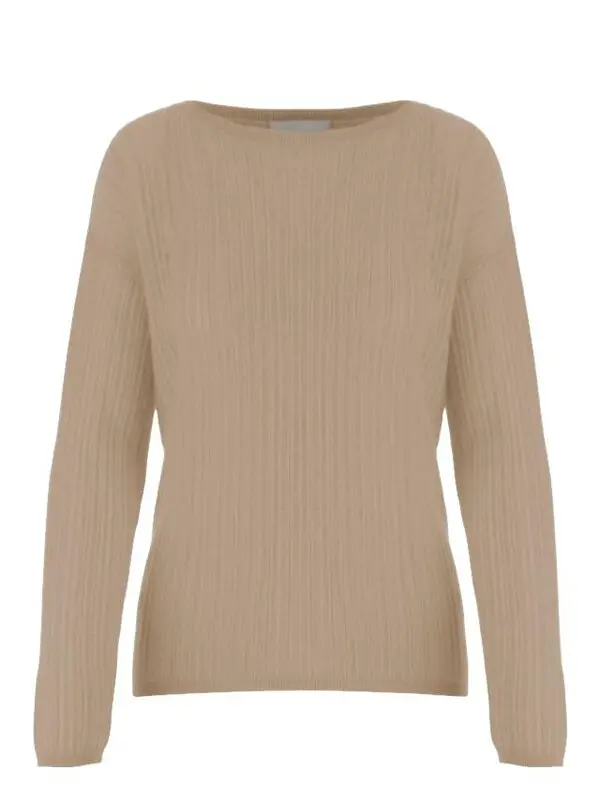 ALLUDE Ribbed Crew Neck Knitted Sweater - Nude