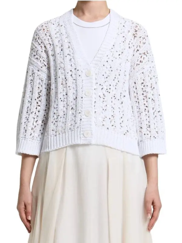 Peserico Sequin-embellished Open-knit Cardigan - Natural White
