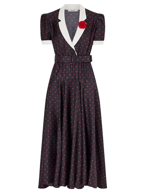 RODARTE Belted Printed Silk-twill Gown - Black