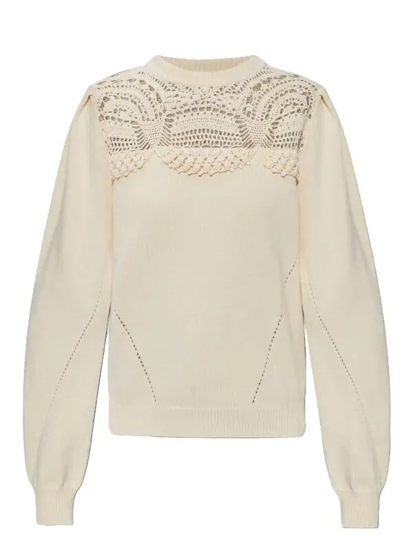 Ulla Johnson Crochet Sweater With Lace Embellishments - Cowrie