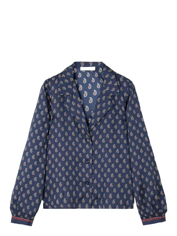 DÔEN Printed Silk-satin Blouse - Blue