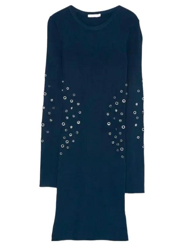 Patrizia Pepe Ribbed Knit Dress With Stud Embellishments - Blue