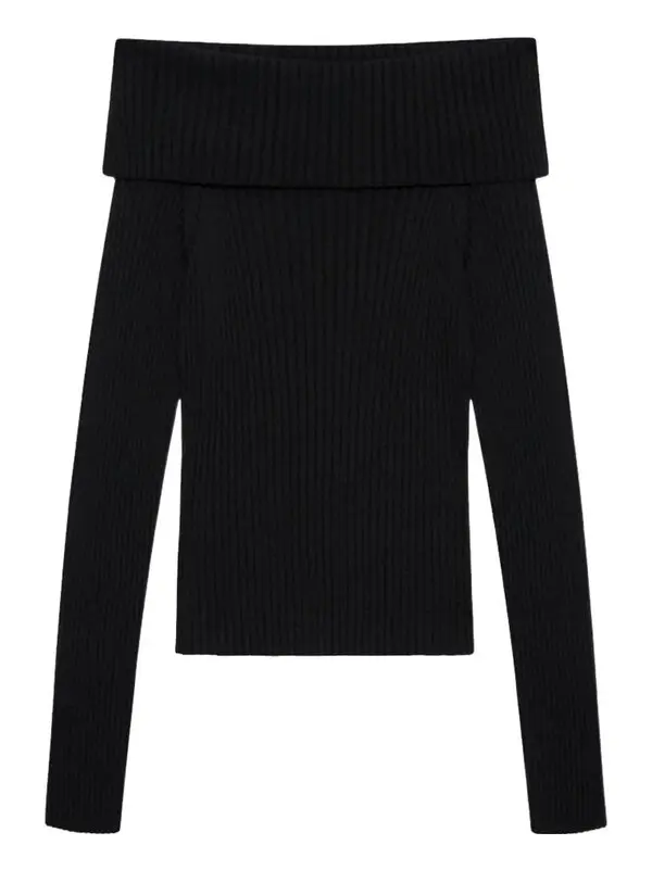 ANINE BING Kira Off-shoulder Ribbed Sweater - Black