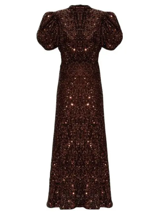 ROTATE BY BIRGER CHRISTENSEN Sequin Embellishment Puff Sleeve Midi Dress - Black