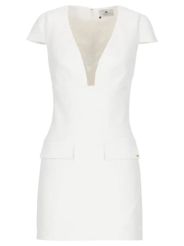 Elisabetta Franchi V-neck Mini Dress With Short Sleeves - White