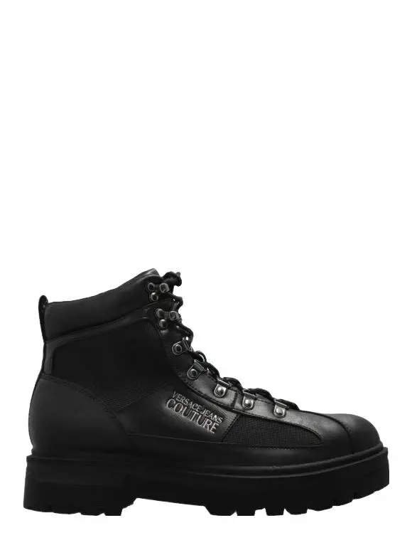 Versace Logo Embossed Lace-up Boots - Black