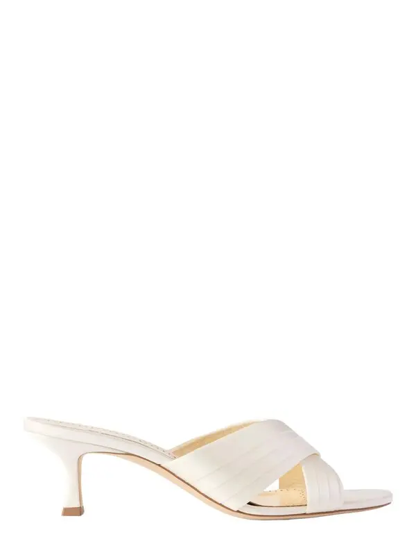 Manolo Blahnik Crossover Strap Kitten Heel Mules - White