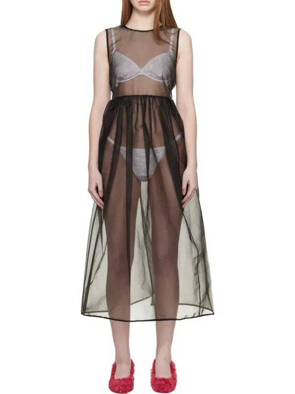 Cecilie Bahnsen Sleeveless Dress With Floral Pattern Tie Detail - Black