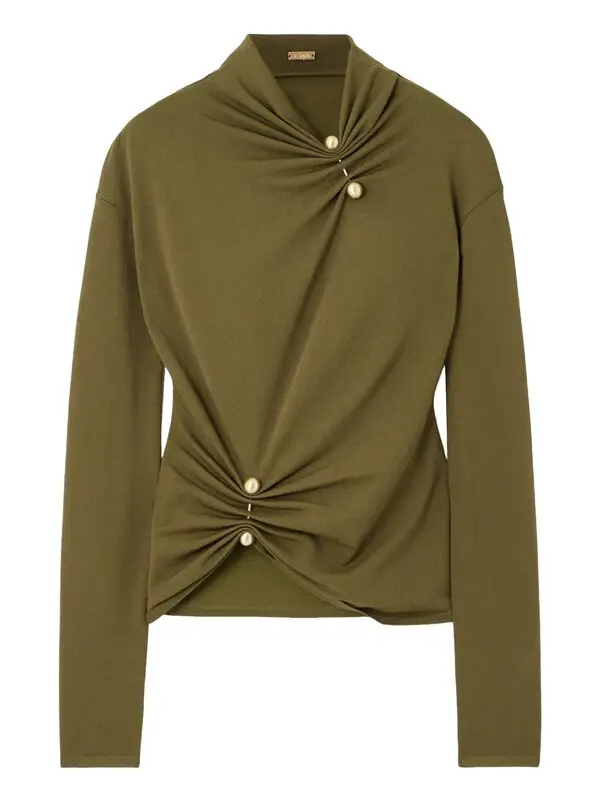 Cult Gaia Callie Embellished Knit Jumper - Olive Green