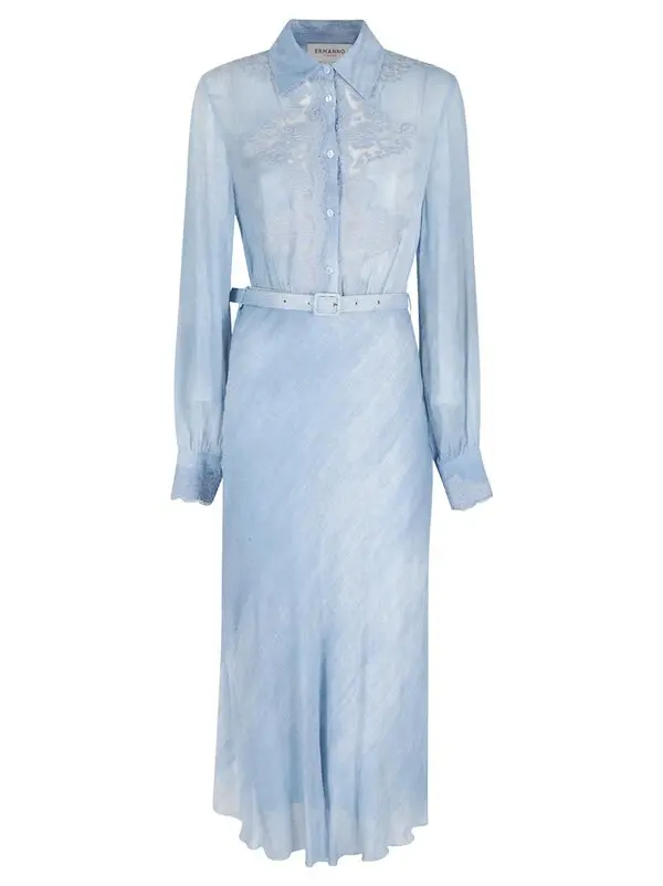ERMANNO FIRENZE Long Sleeve Belted Dress - Blue