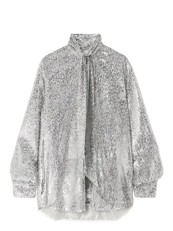 Stella McCartney Tie-neck Metallic Fil Coupé Blouse - Gray