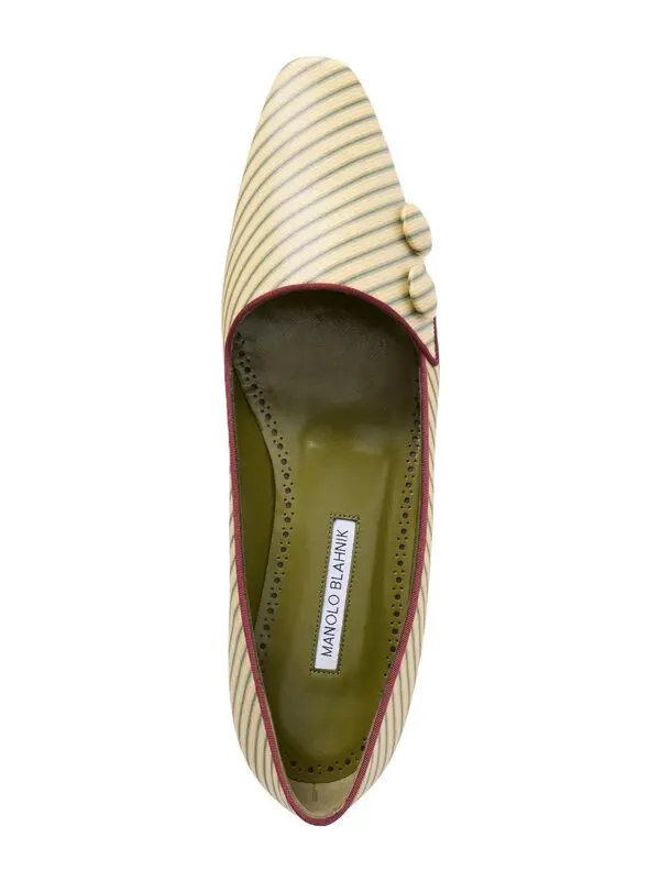 Manolo Blahnik Grosgrain-trimmed Striped Satin Flats - Multicolor