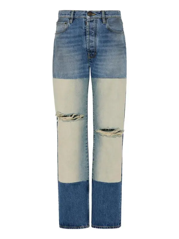 MAISON MARGIELA Paneled Straight Leg Jeans With Distressed Knee Slits - Blue