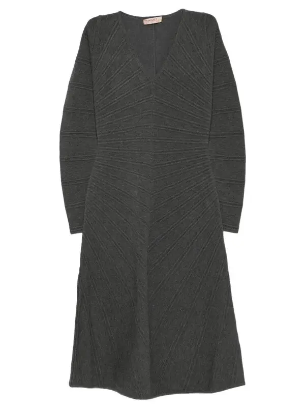 TWINSET Textured-knit V-neck Mini Dress - Black