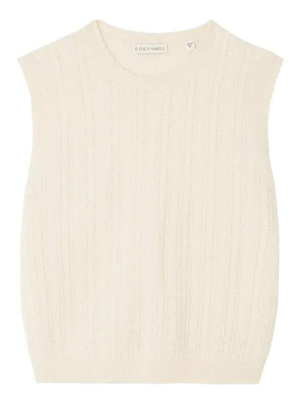 DÔEN Cable-knit Cashmere Vest With Scalloped Edges - White