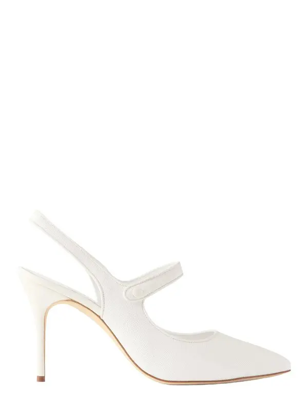 Manolo Blahnik Raffia Mary Jane Slingback Pumps - White