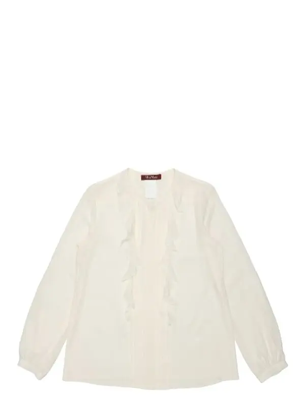 Max Mara Ruffled Round Neck Long Sleeve Top - White