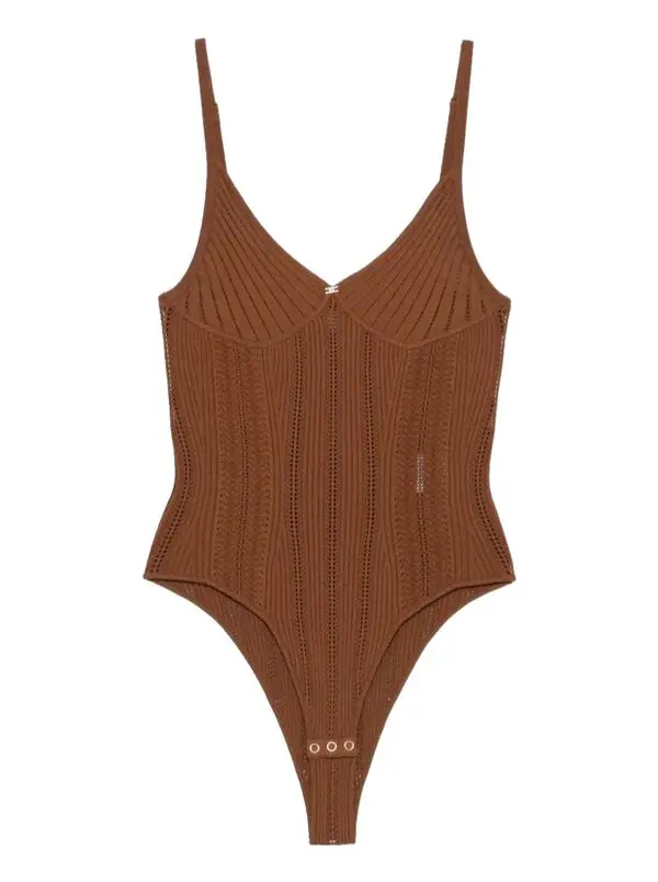 Elisabetta Franchi V-neck Ribbed Bodysuit - Brown