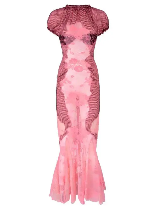 Attico Lace Midi Dress - Black/pink