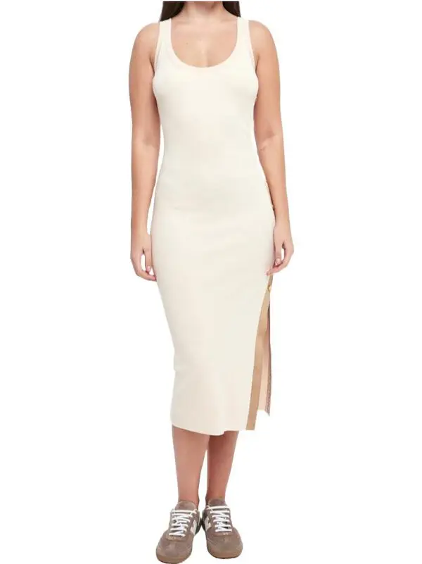 Elisabetta Franchi Knit Midi Dress With Logo Detail - Burro/caramello