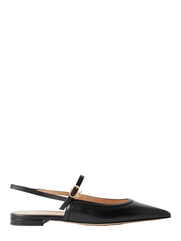 GIANVITO ROSSI Leather Mary Jane Slingback Flats - Black