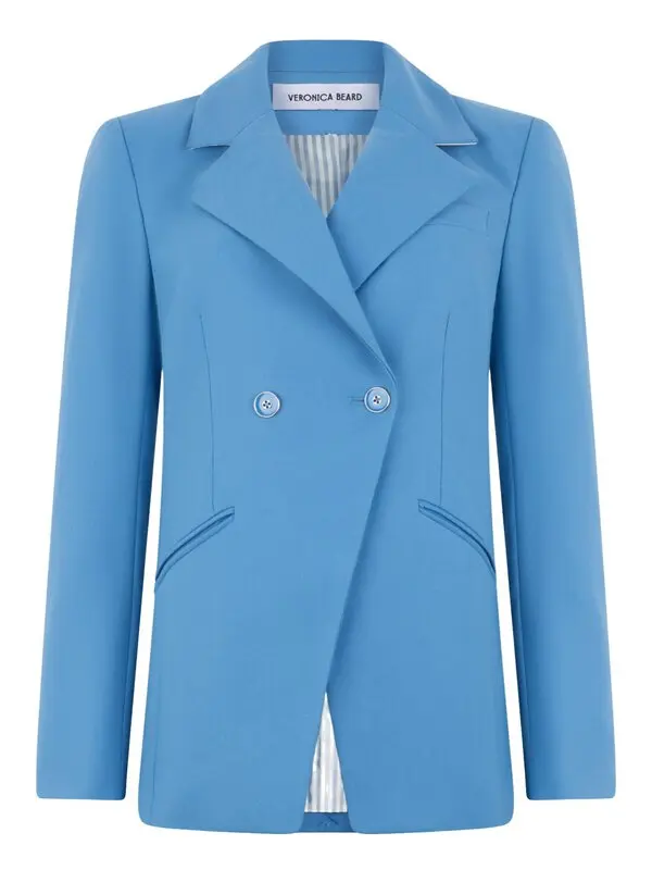 Veronica Beard Linen Blend Double-breasted Blazer - Blue