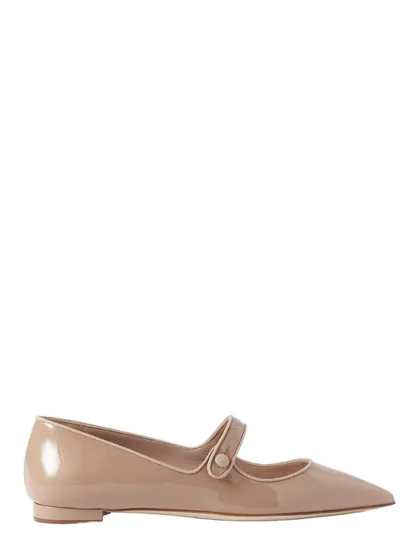 Manolo Blahnik Campari Patent Leather Ballet Flats With Grosgrain Trim - Nude