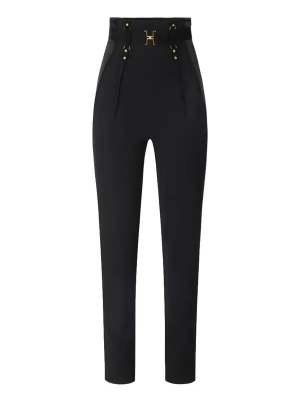 Elisabetta Franchi High-waisted Tailored Trousers With Satin Inserts And Logo Belt - Black