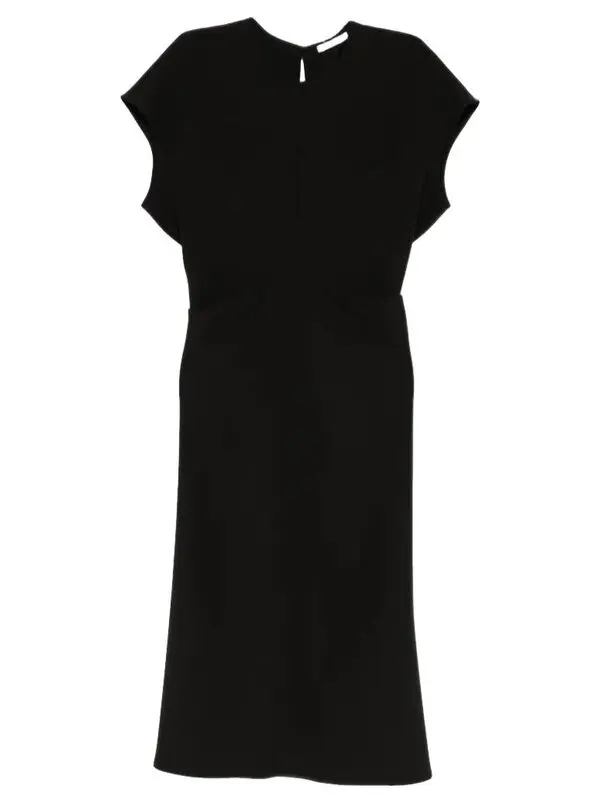 Patrizia Pepe Crewneck Midi Dress With Short Sleeves - Black